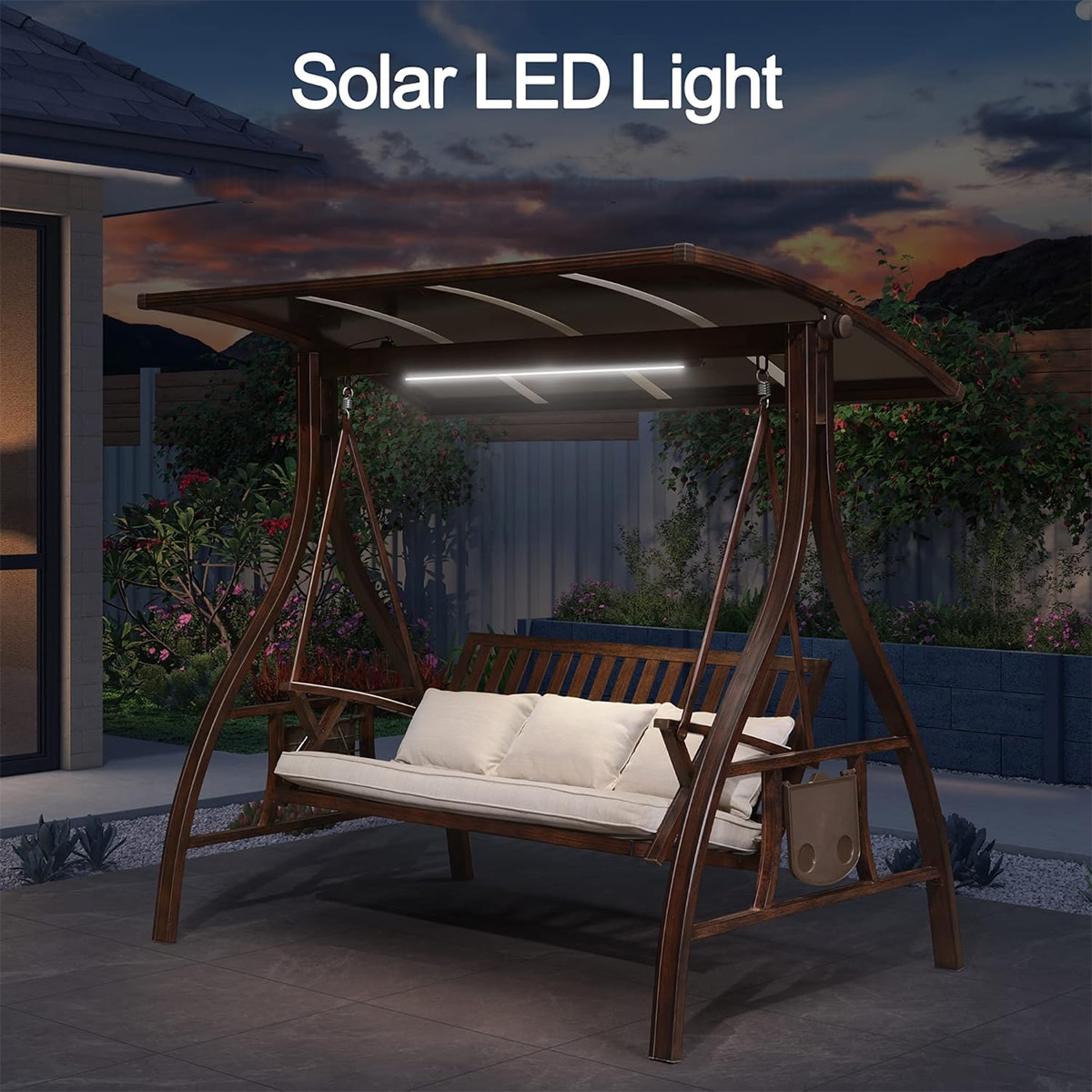 Balansoar de 3 persoane, gradina sau terasa, aluminiu, iluminare Led ...