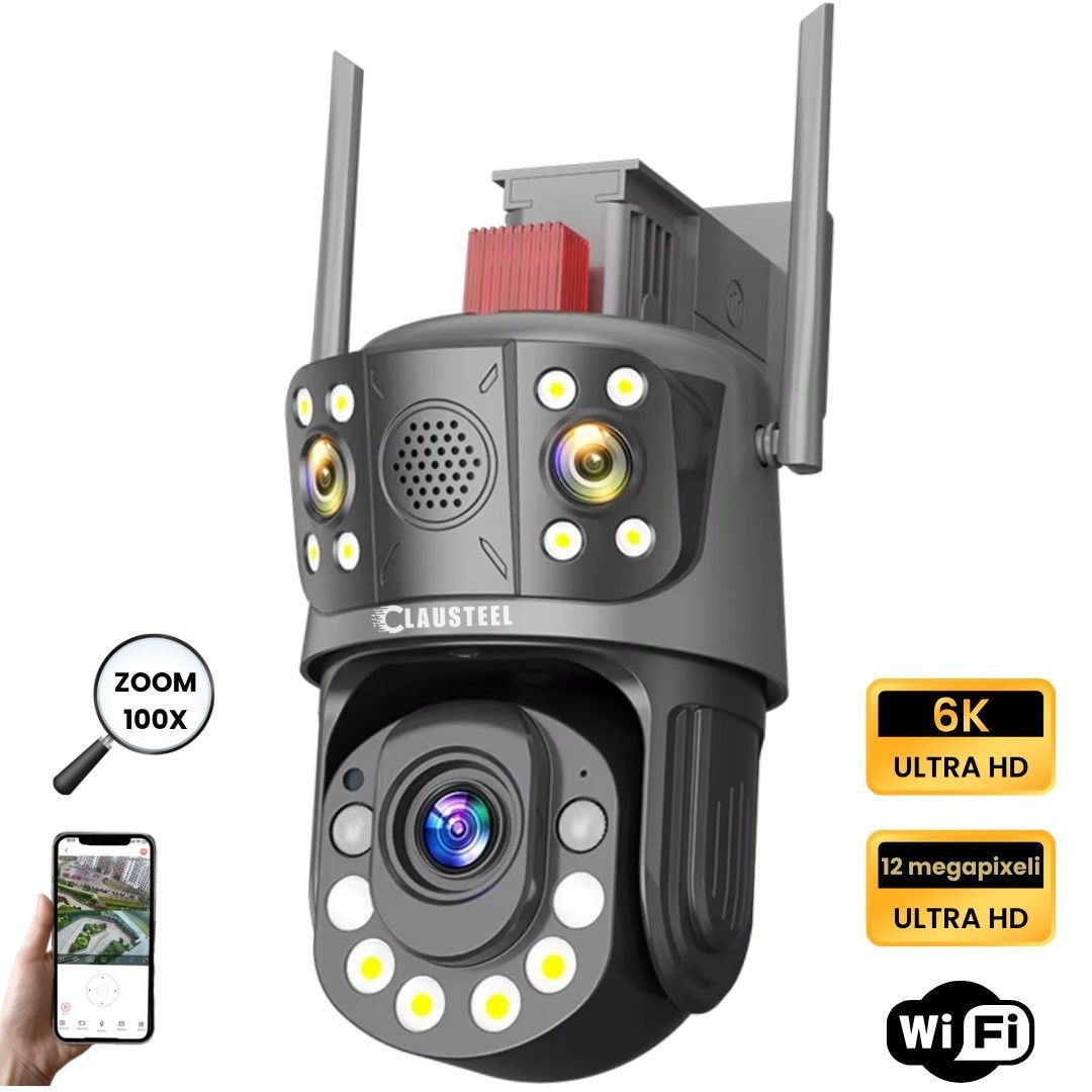 Camera de Supraveghere Profesionala CLAUSTEEL 3in1 WiFi, Tripla cu Zoom ...
