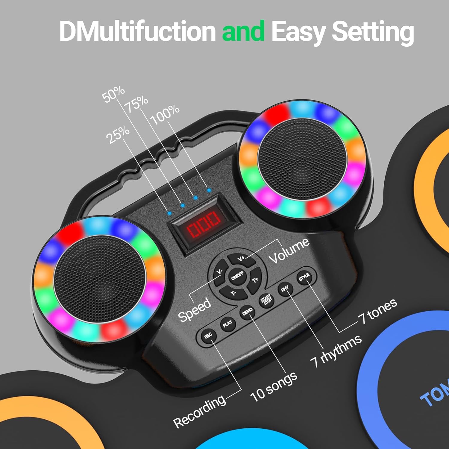 Set de tobe electronice, WALALLA, Lumini LED colorate si difuzoare ...