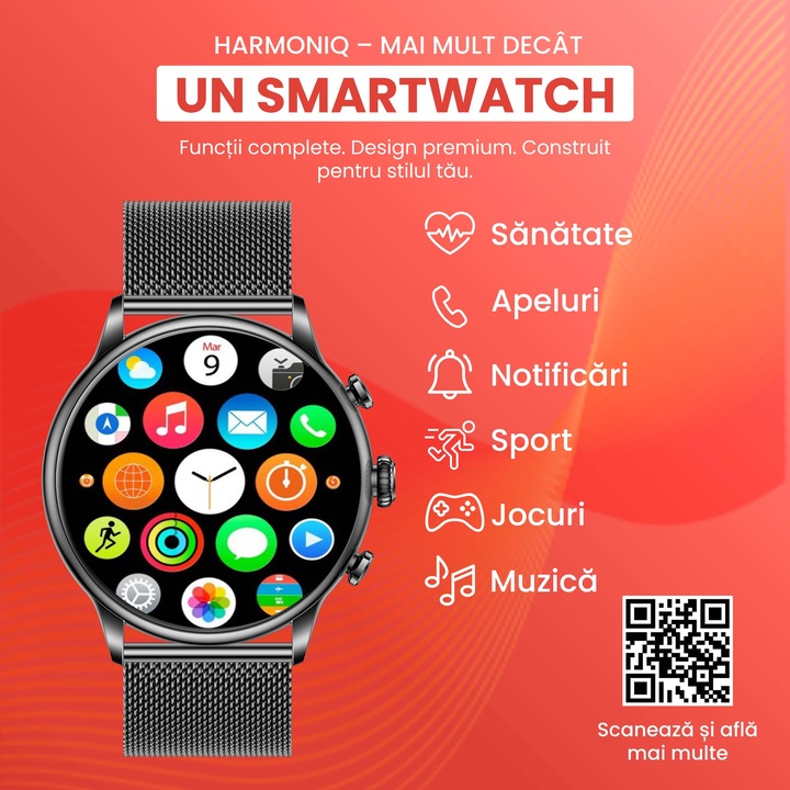 Ceas smartwatch barbati, Smartwatch fitness, Ecran AMOLED 1.43 ...