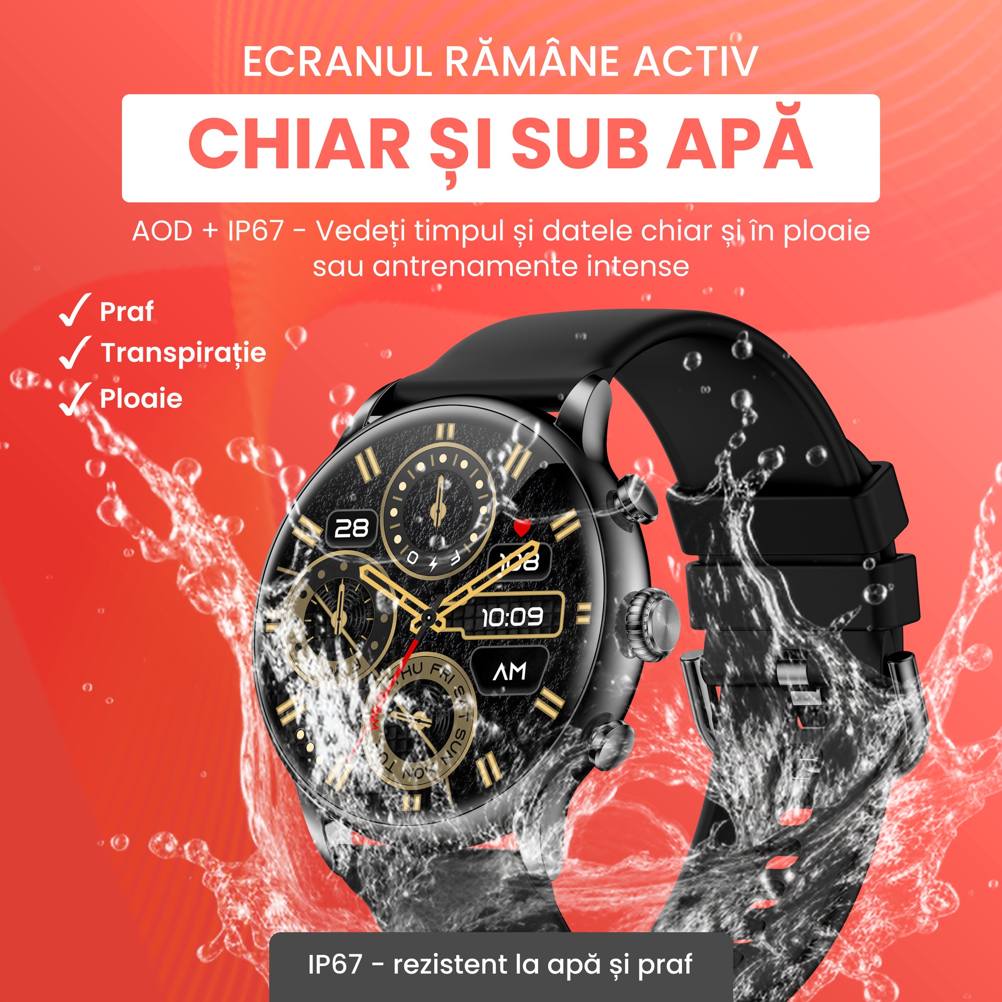 Ceas smartwatch barbati, Smartwatch fitness, Ecran AMOLED 1.43 ...