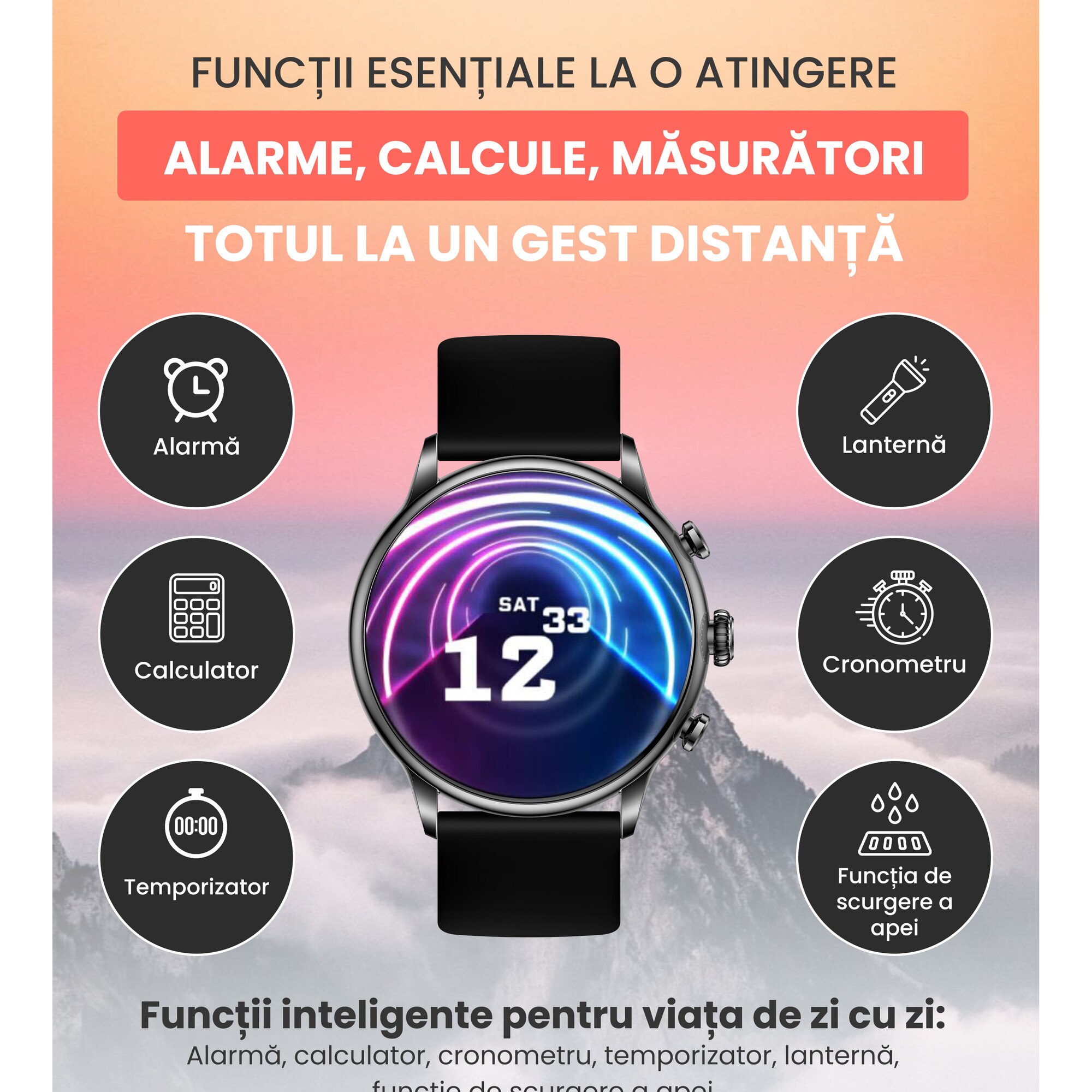 Ceas smartwatch barbati, Smartwatch fitness, Ecran AMOLED 1.43 ...