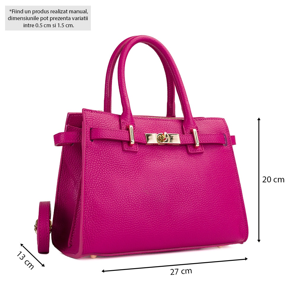 Poseta Piele Louise - Fucsia, 3 compartimente - eMAG.ro