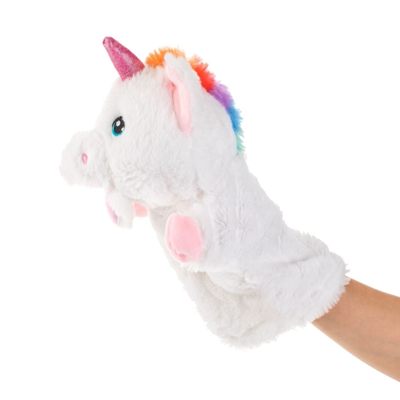 Papusa Teatru De Mana Unicorn Alb Curcubeu Din Plus Pentru Copii 28cm ...