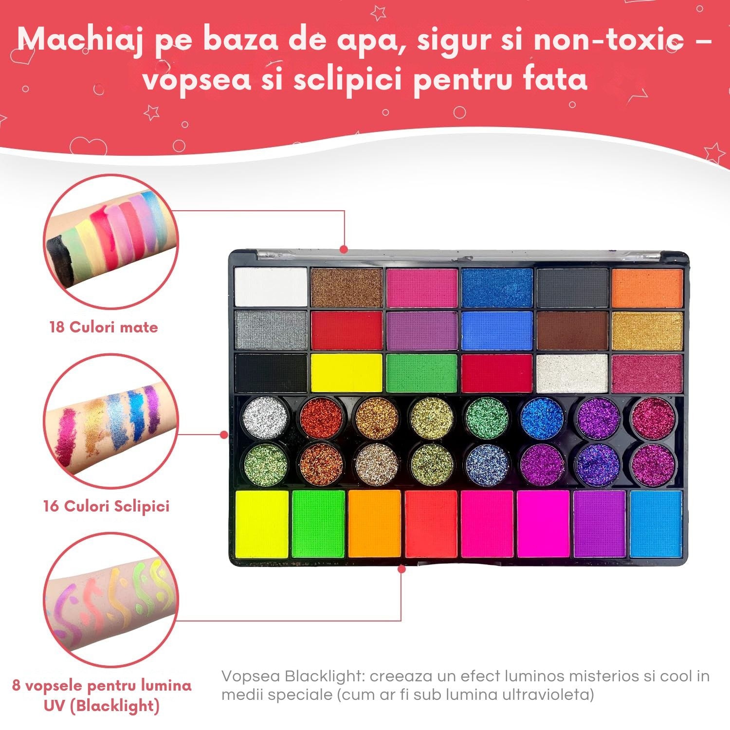 Set profesional Giftry®, pictura pe fata si corp, copii si adulti, 42 ...