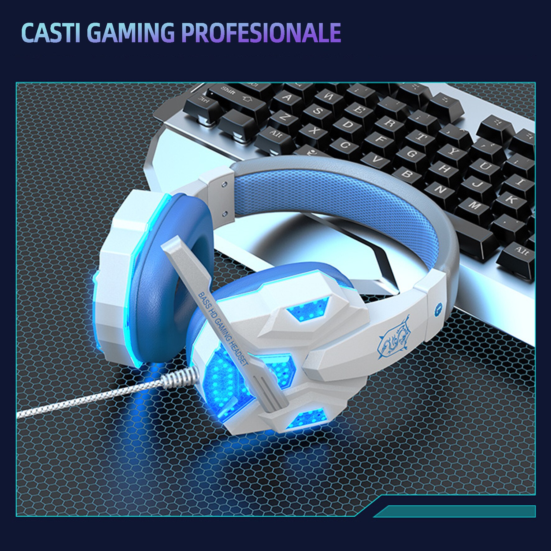 Casti gaming profesionale Yulinland®, Microfon cu anulare a zgomotului ...