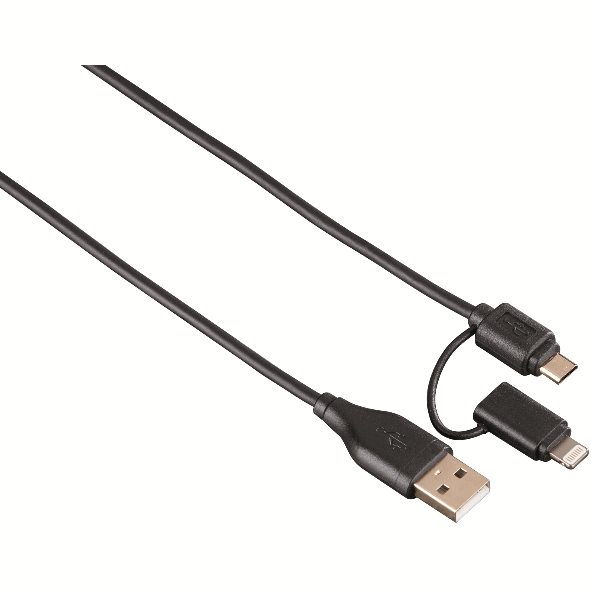 Cablu de date Hama 2 in 1, USB tip Lightning / Micro USB, 1.2m, Negru ...