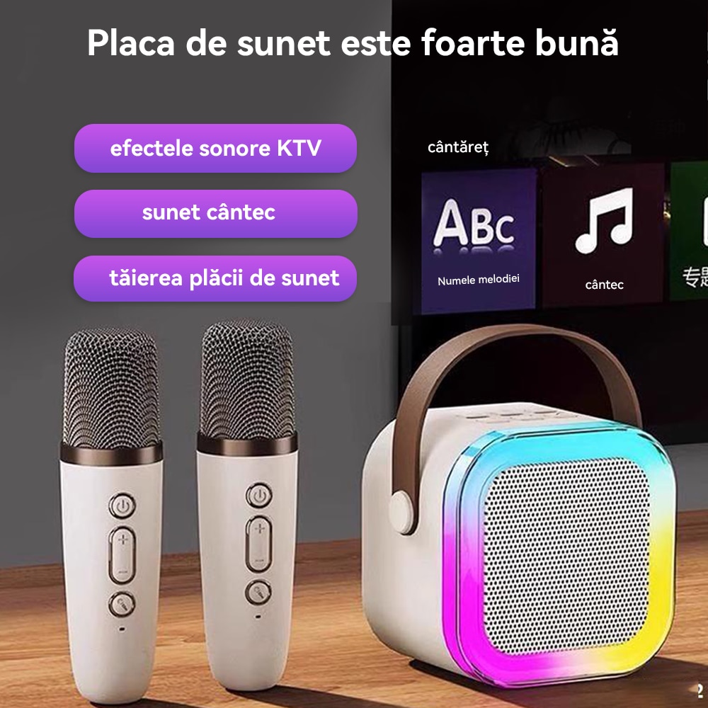 Set Karaoke pentru copii, 2 microfoane wireless, LED color, Set Boxa ...