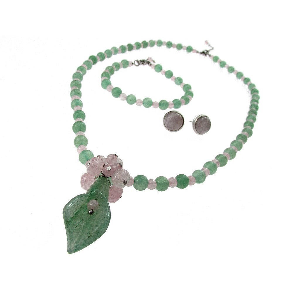 Set aventurin si cuart roz cu pandantiv cala, GlamBazaar, 52 cm, cu ...