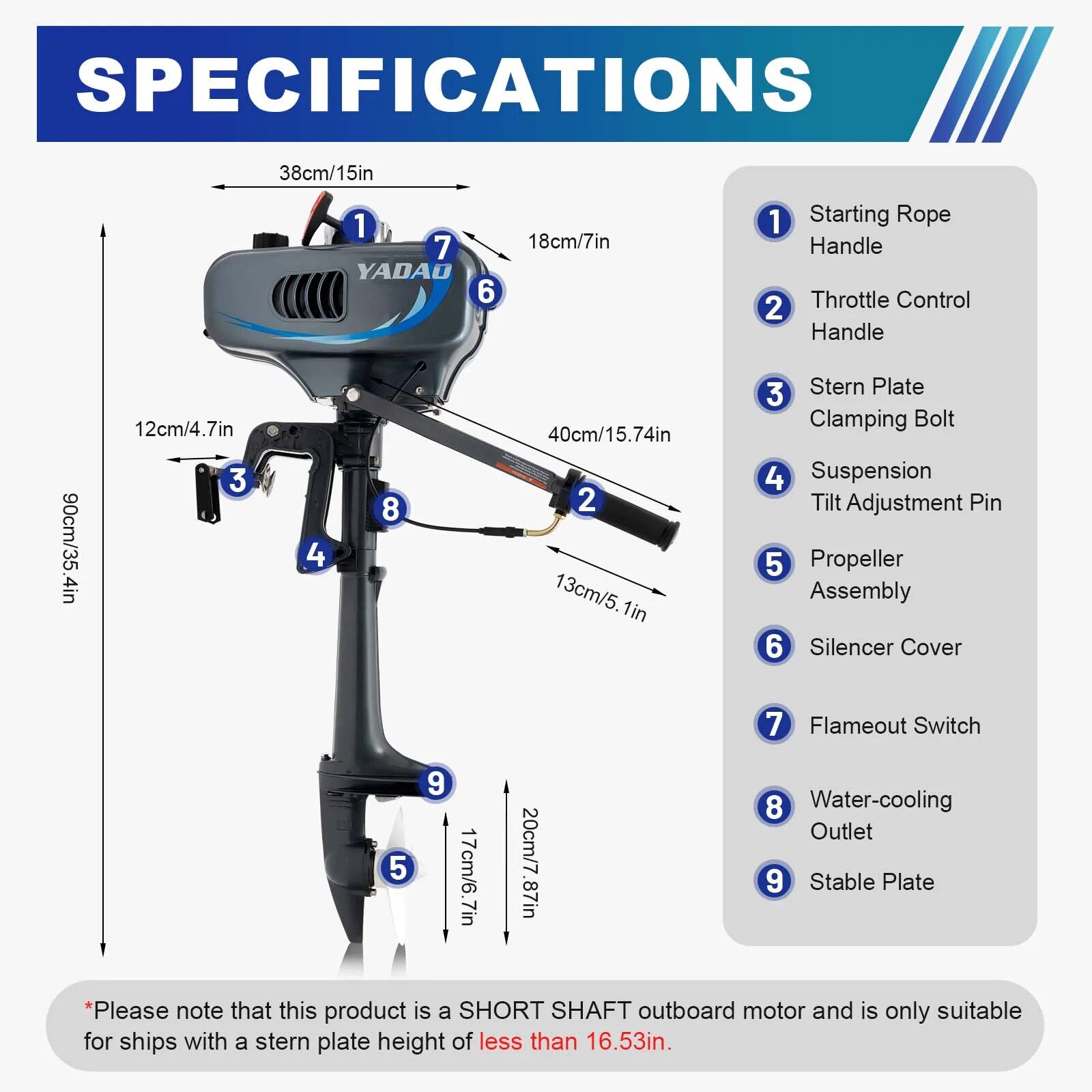 Motor barca, 3.5 CP, 49cc, racire semi-aer, semi-apa, albastru inchis ...