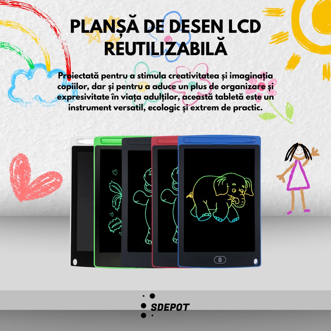 Tableta pentru desenat si scris SDEPOT®, speciala pentru copii, ecrand ...