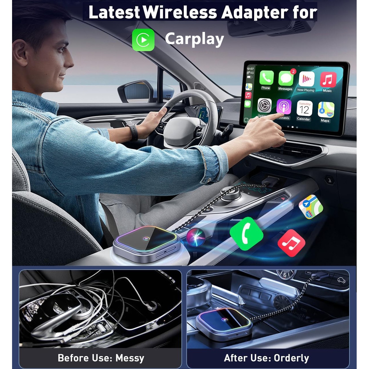 Adaptor Carplay wireless pentru iPhone, MOSMAOO, Design audio cu ...