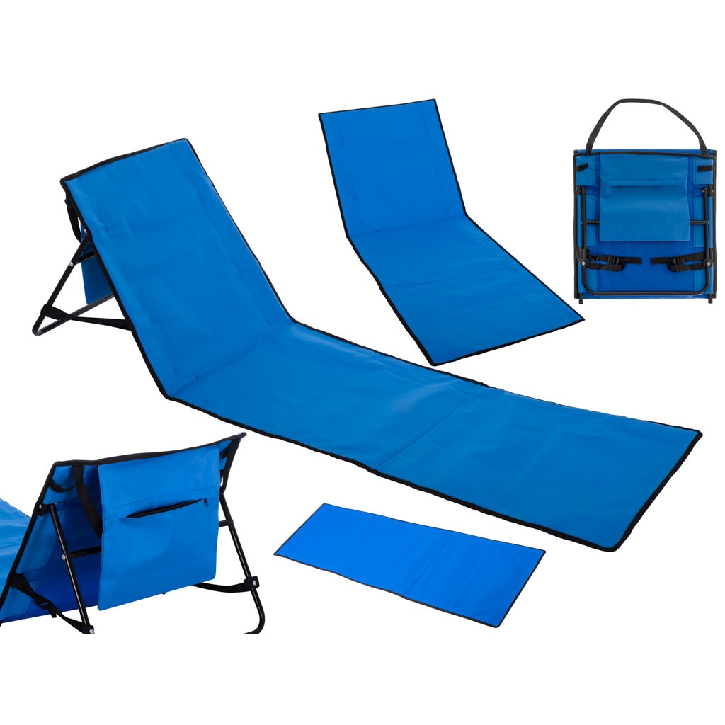 Saltea de plaja pliabila cu spatar, 150x47x48 cm, albastra - eMAG.ro