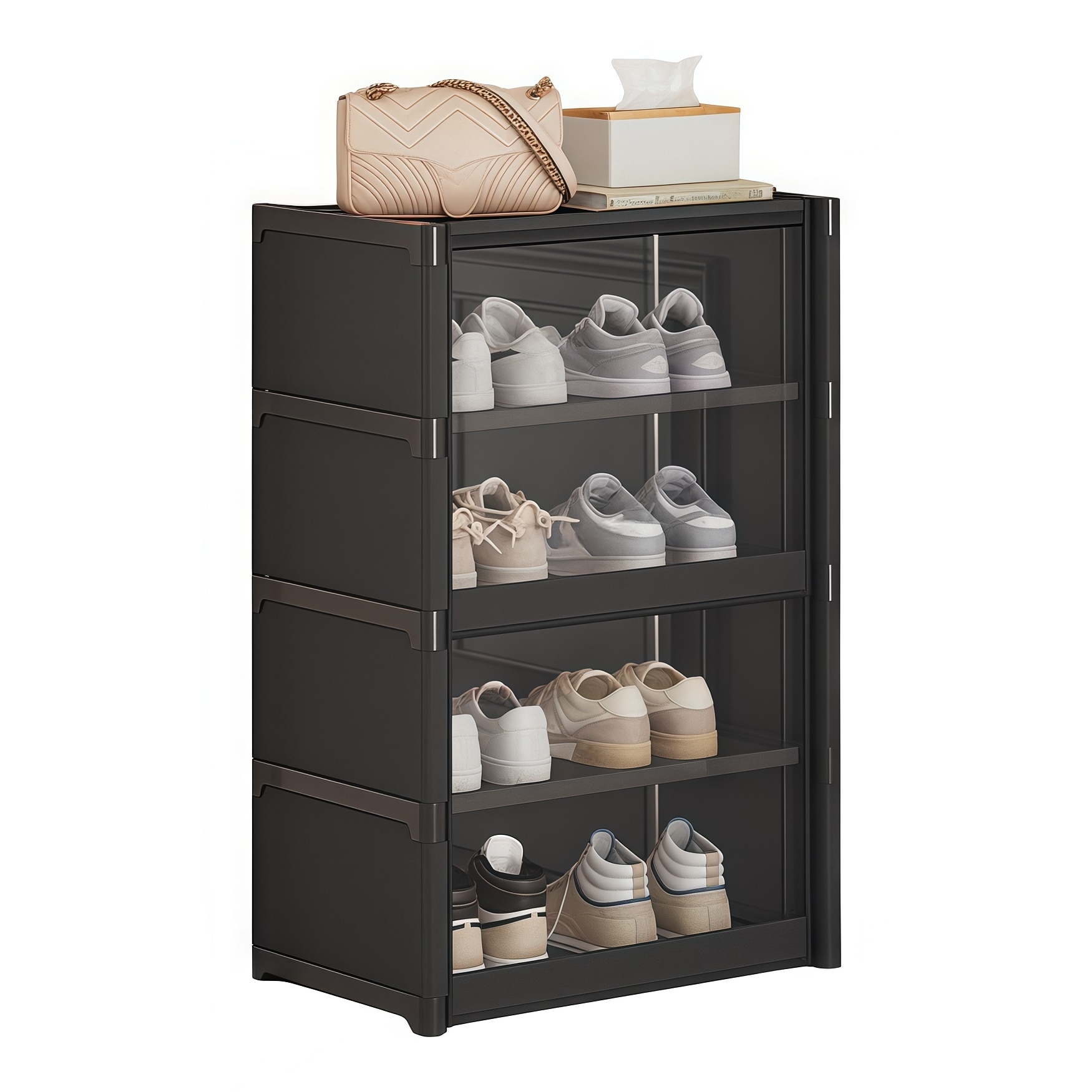 Dulap pentru pantofi, 4rafturi, 10 perechi, negru, 42x30x71 cm - eMAG.ro