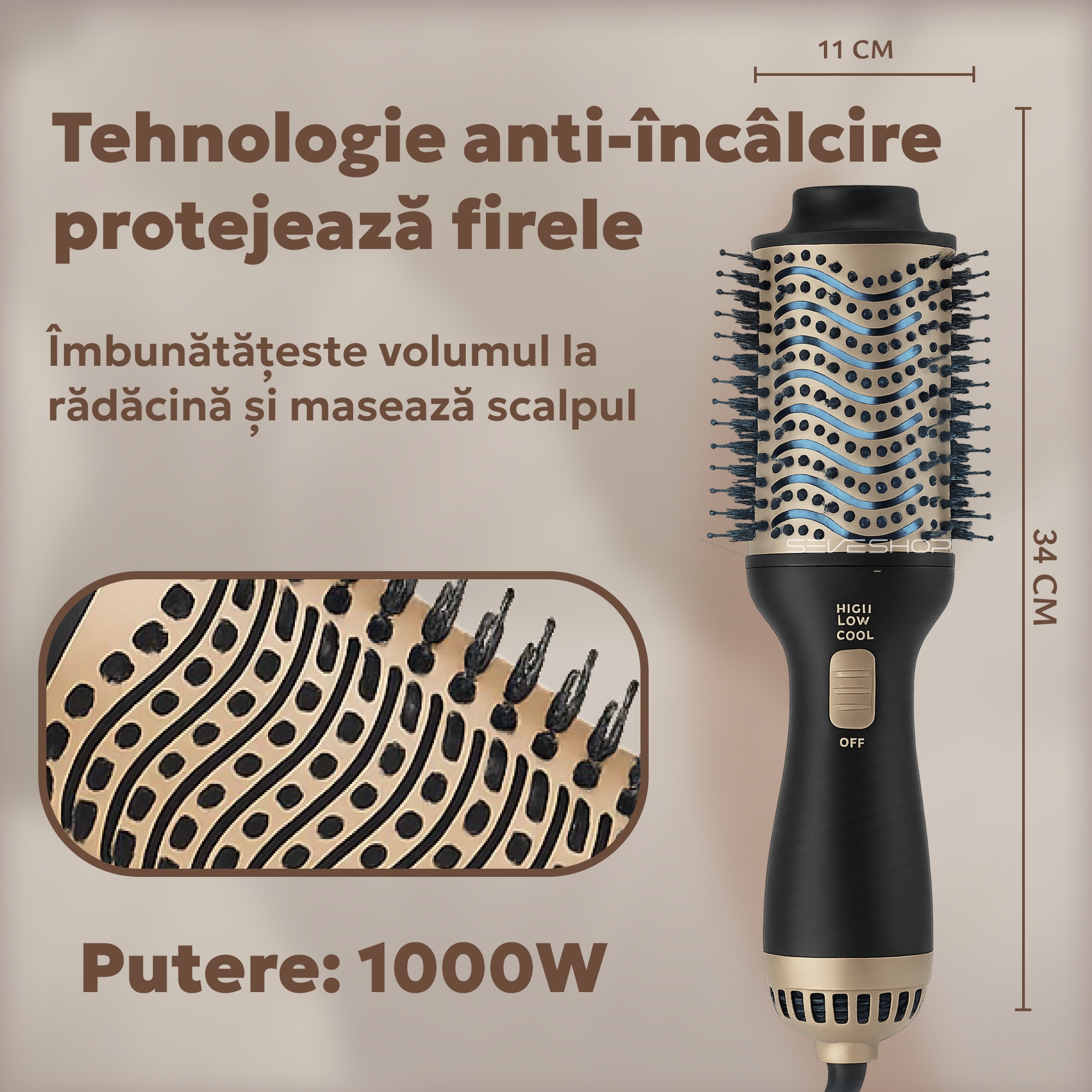 Perie de Par Electrica, 4 In 1, SeveShop®, Styler Portabil, Perie ...