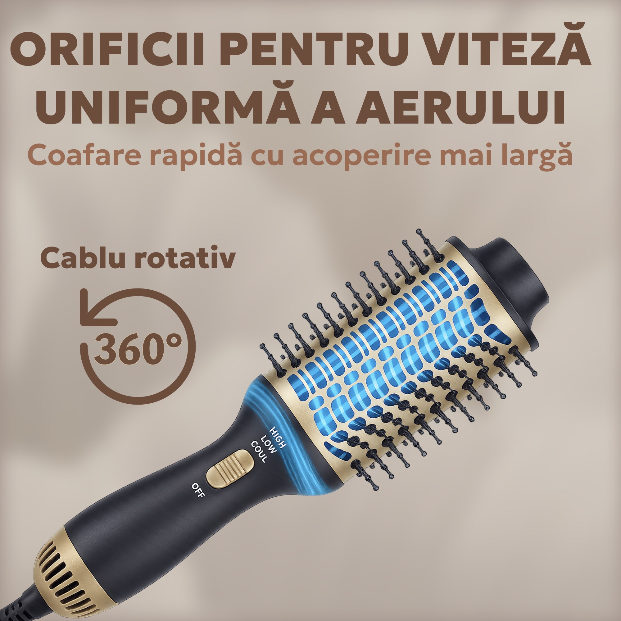 Perie de Par Electrica, 4 In 1, SeveShop®, Styler Portabil, Perie ...