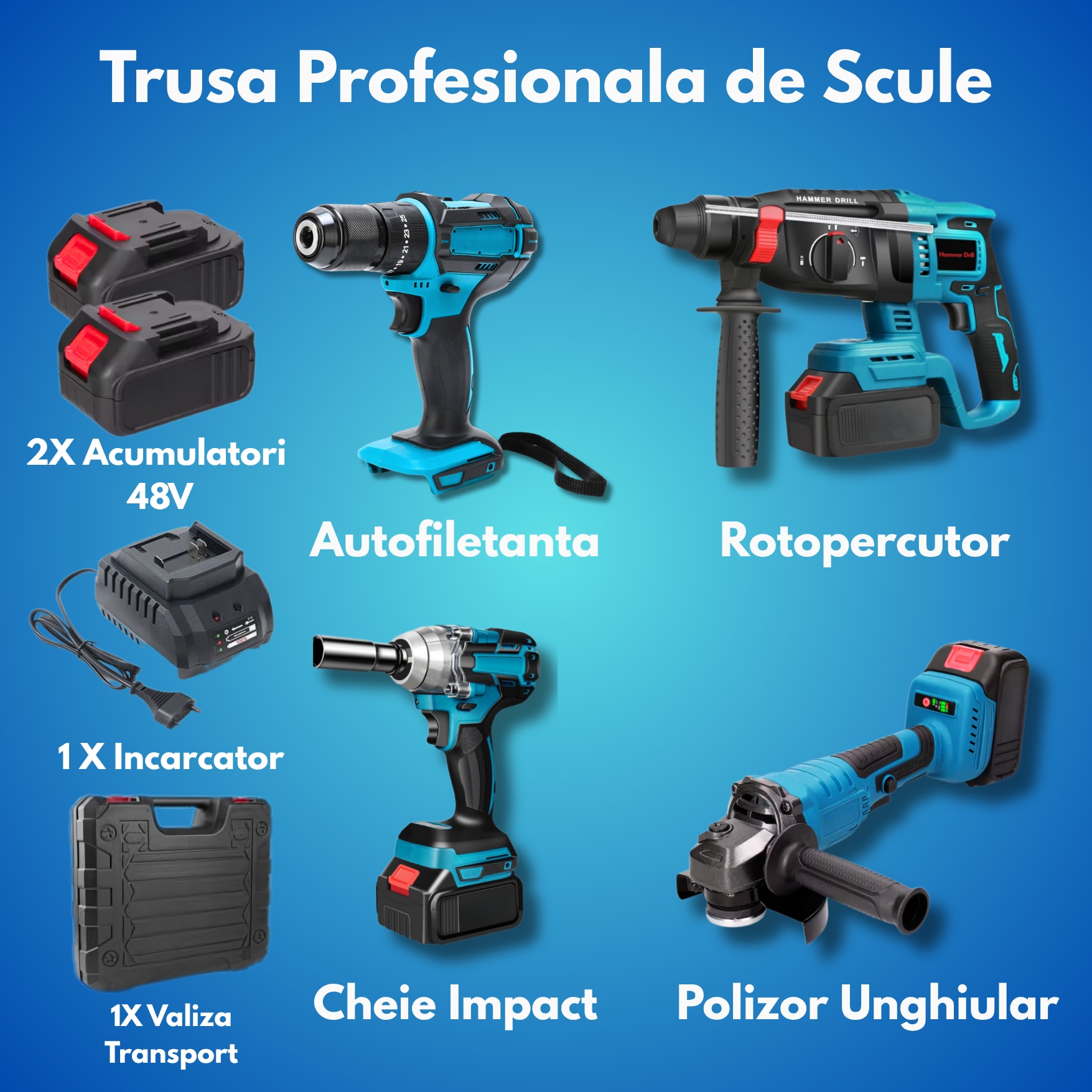 Masini de gaurit si insurubat 4 Scule Profesionale ProFlex, 48V 2 ...