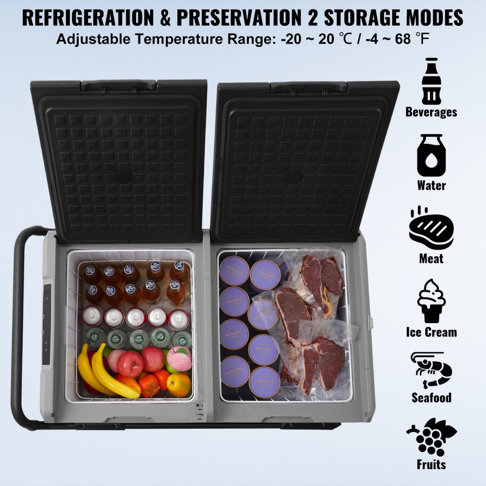 Frigider Auto Portabil, Capacitate 95L, 2 Compartimente, 80W, cu Roti ...