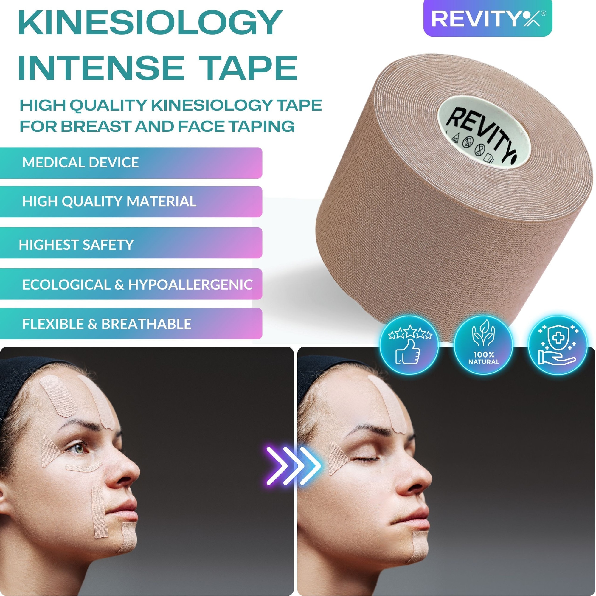 Banda kinesiologica Revity Intense, 5cm x 5m, pentru modelare biust si ...