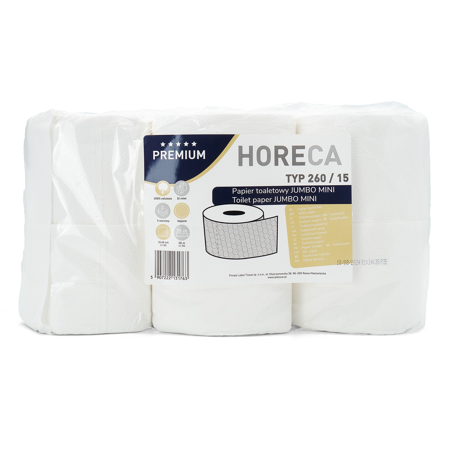 Papier toaleta 3 straturi HORECA PREMIUM JUMBO MINI, 28m, 260 foi, alb ...