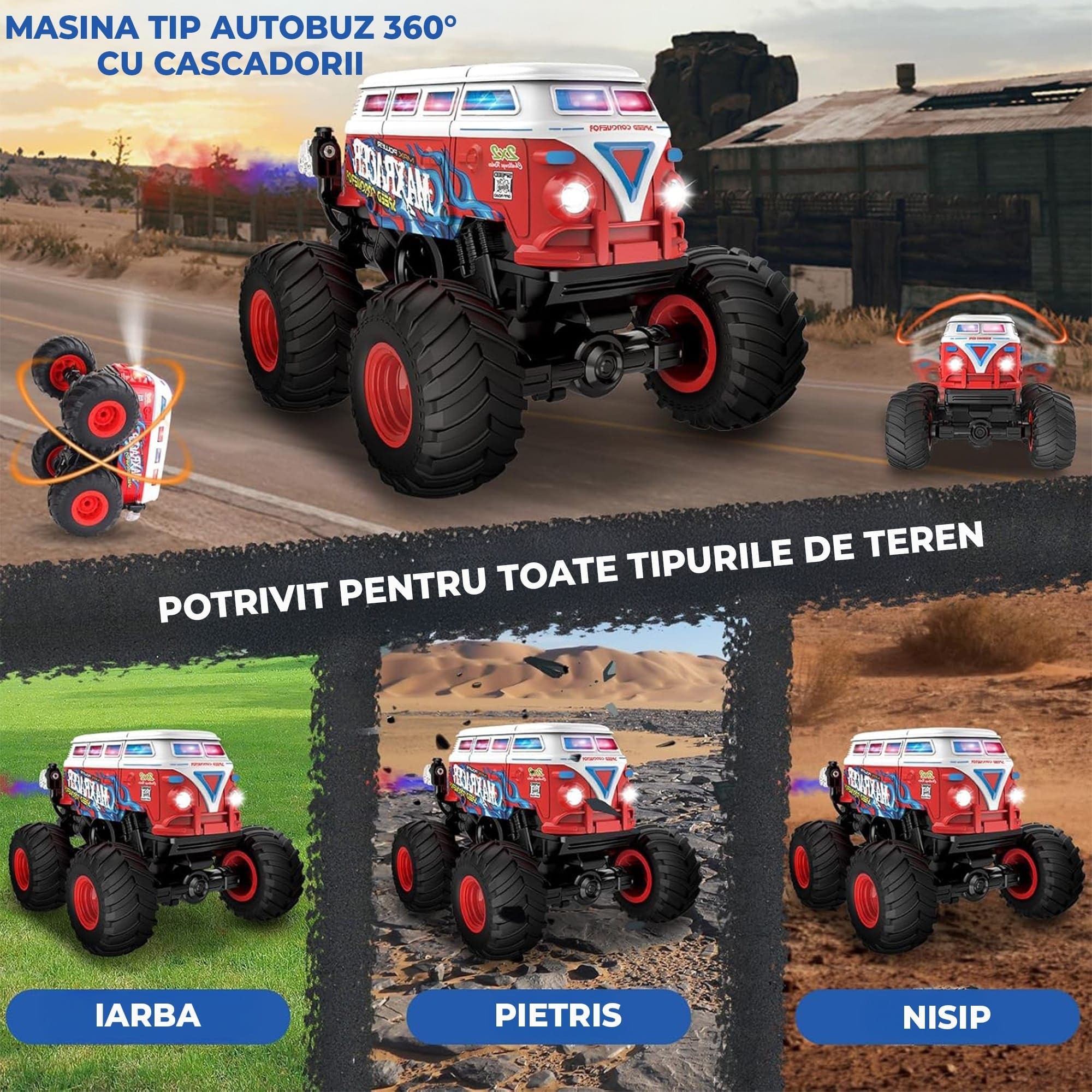 Masina cu Telecomanda Timebox Tip Autobuz Scolar, Scara 1:20, 4x4 ...