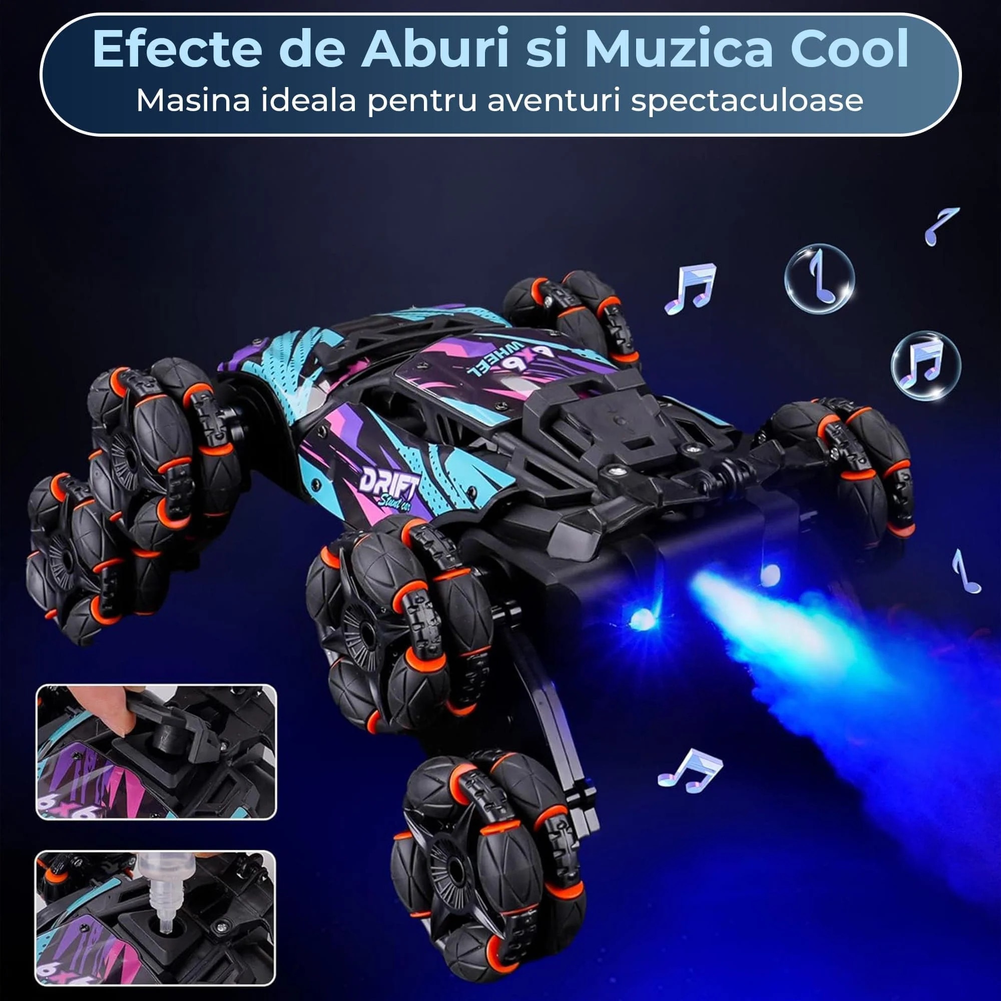 Masina cu Telecomanda RC Stunt 8 Roti, Acrobatii Timebox, Rotire 360 ...