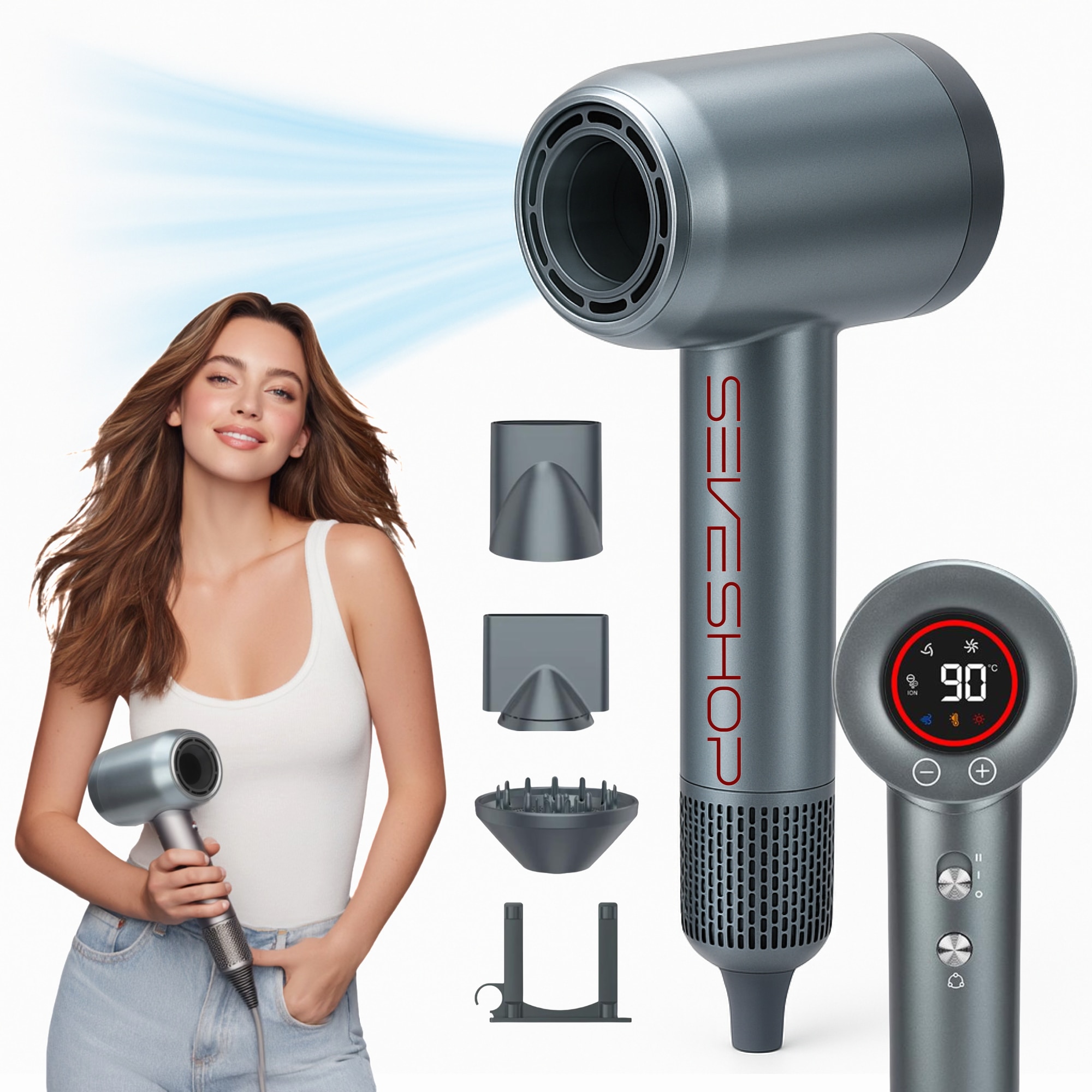 Uscator de Par Profesional, SeveShop®, Feon cu 4 Trepte Temperatura ...