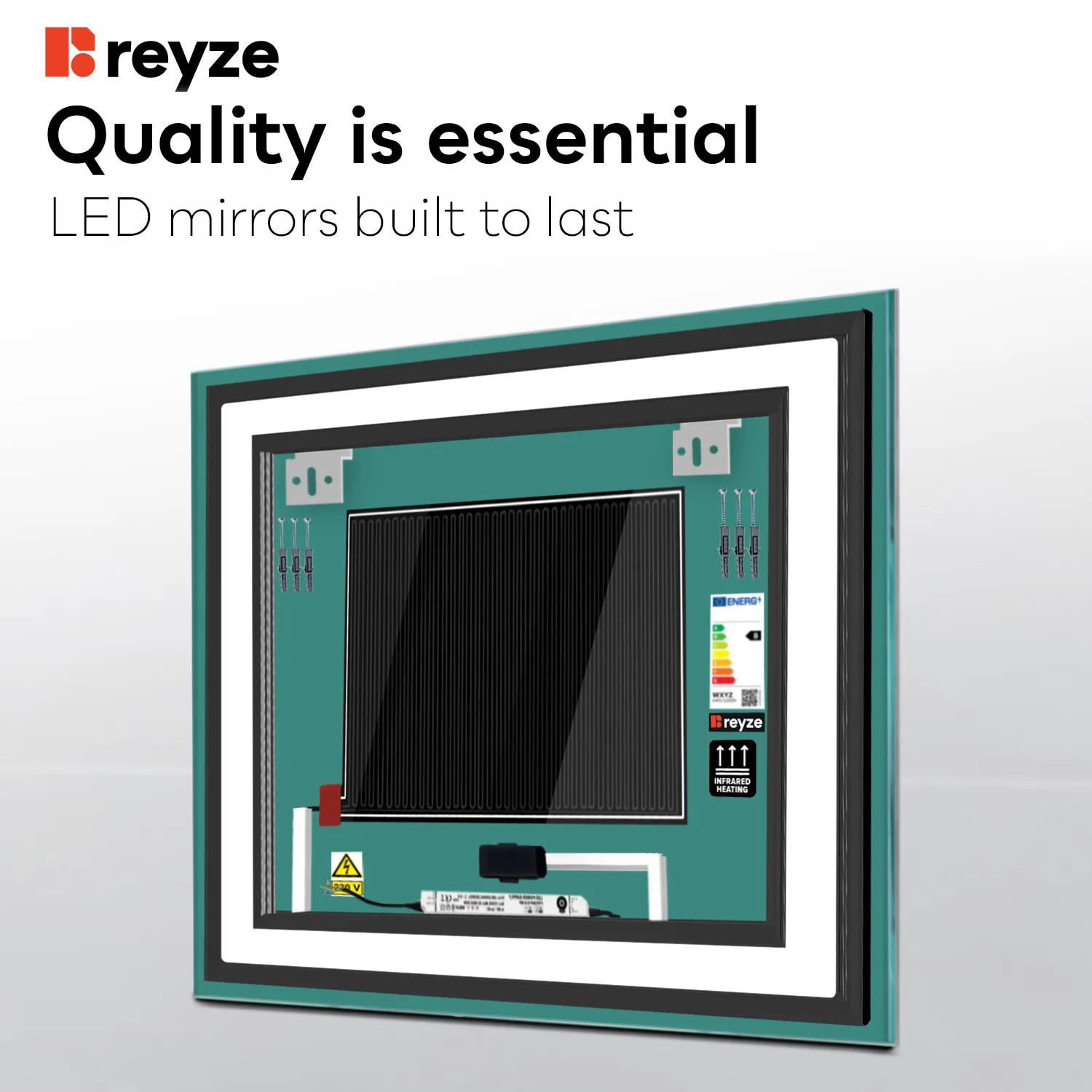 Oglinda LED 90x90 cm Patrata, LED 3000K-6000K Dual, 3 Butoane Touch ...