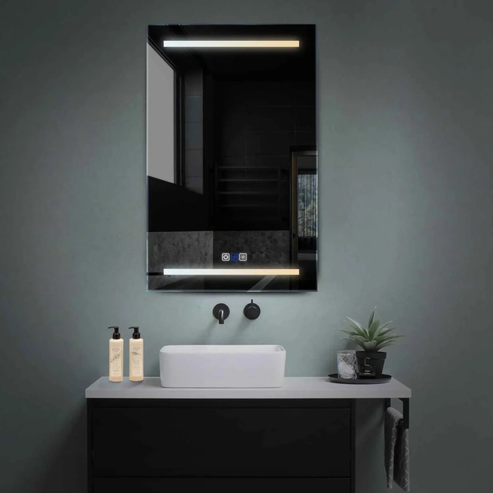 Oglinda LED 60x150 cm Verticala, LED 3000K-6000K Dual, 3 Butoane Touch ...