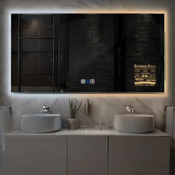 Oglinda LED 50x50 cm Orizontala, LED 3000K-6000K Dual, 3 Butoane Touch ...