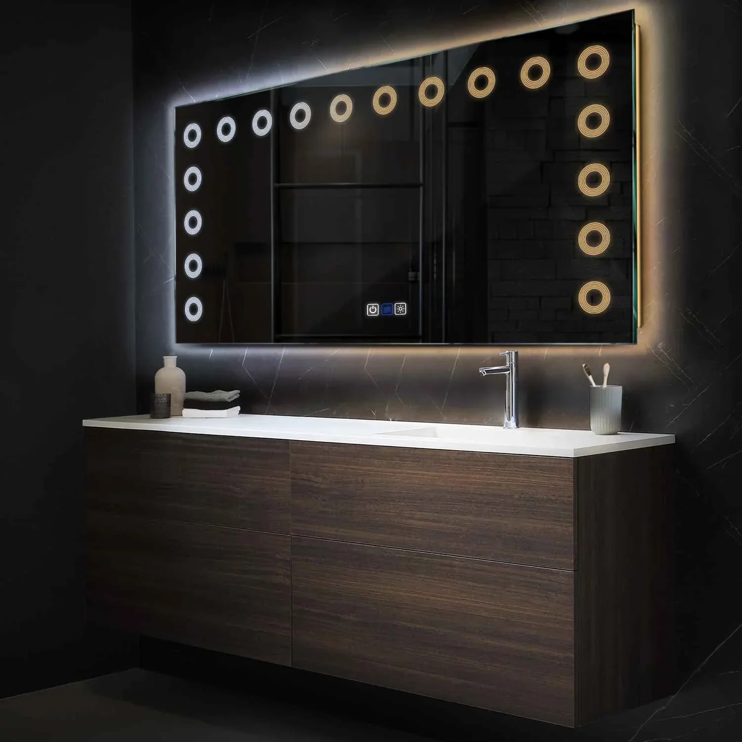 Oglinda LED 80x50 cm Orizontala, LED 3000K-6000K Dual, 3 Butoane Touch ...