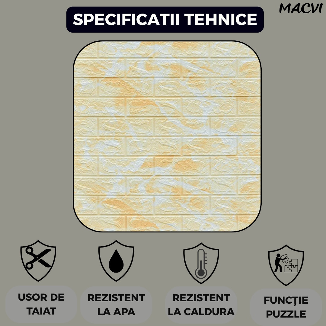 Set 10 Bucati Tapet 3D Autoadeziv, Macvi®, dimensiuni 70x77, Model ...