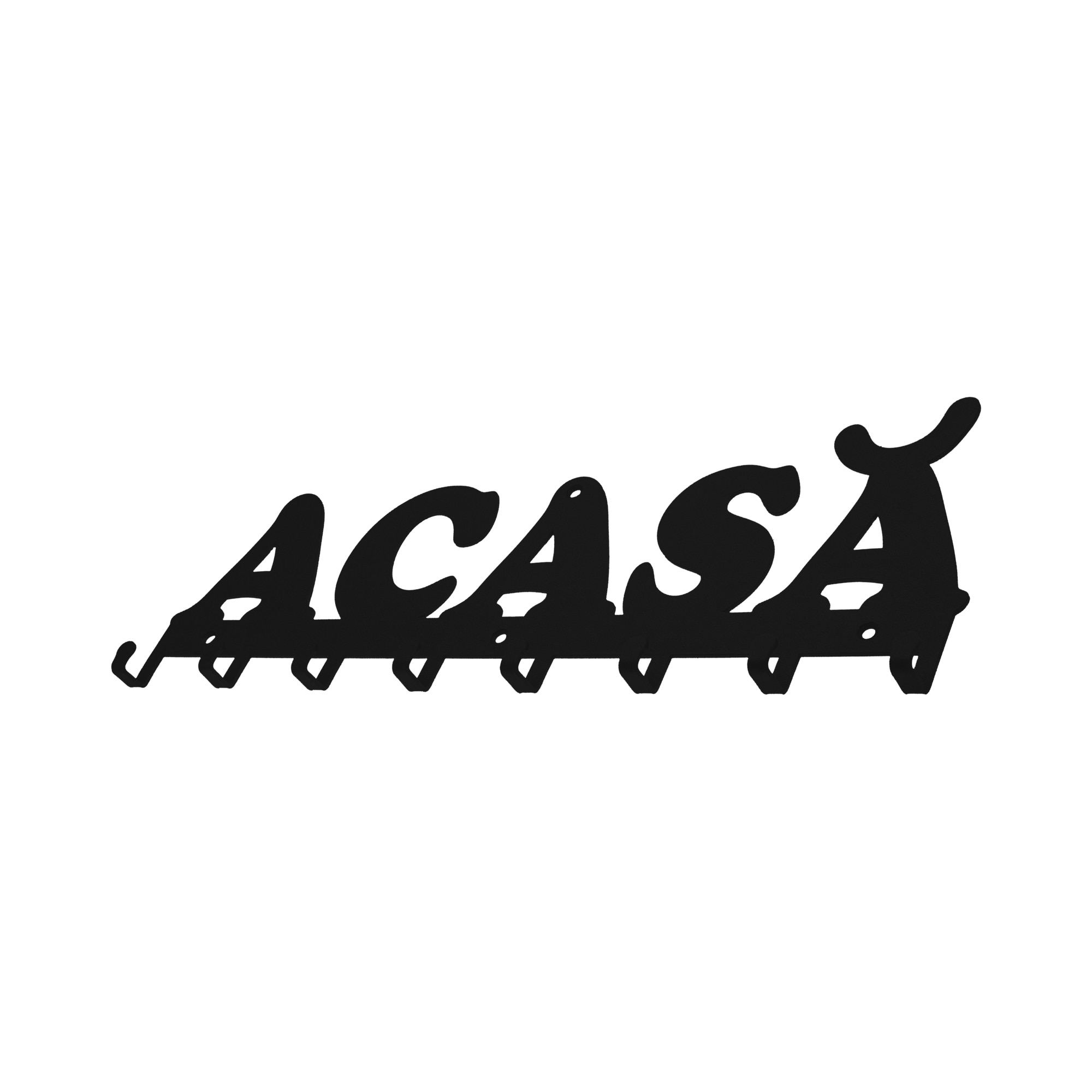 Cuier decorativ Acasa, pentru hol, negru, cu 8 agatatori, 40 x 15 cm ...