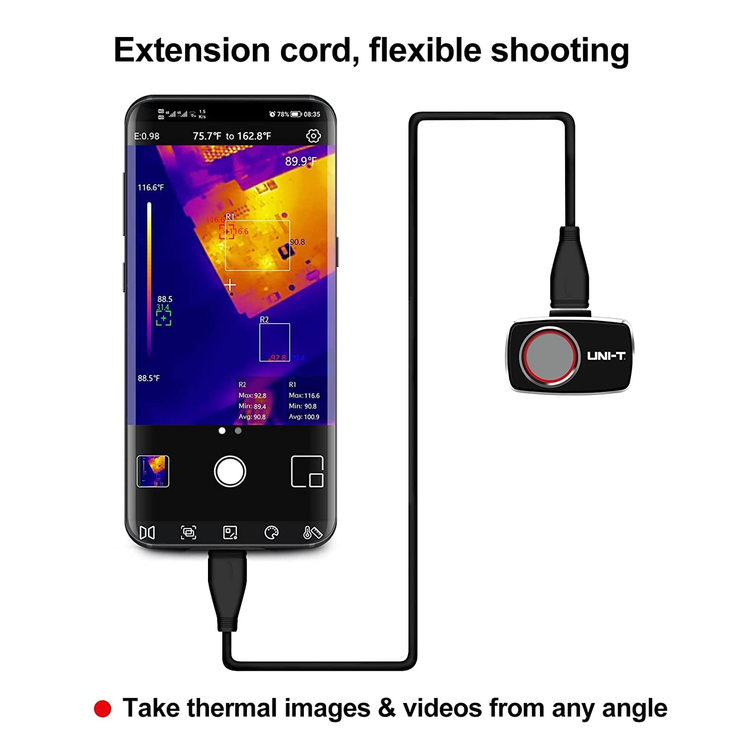 Camera termica UTi260M pentru telefon Android USB-C, 256x192, -20°C-550 ...