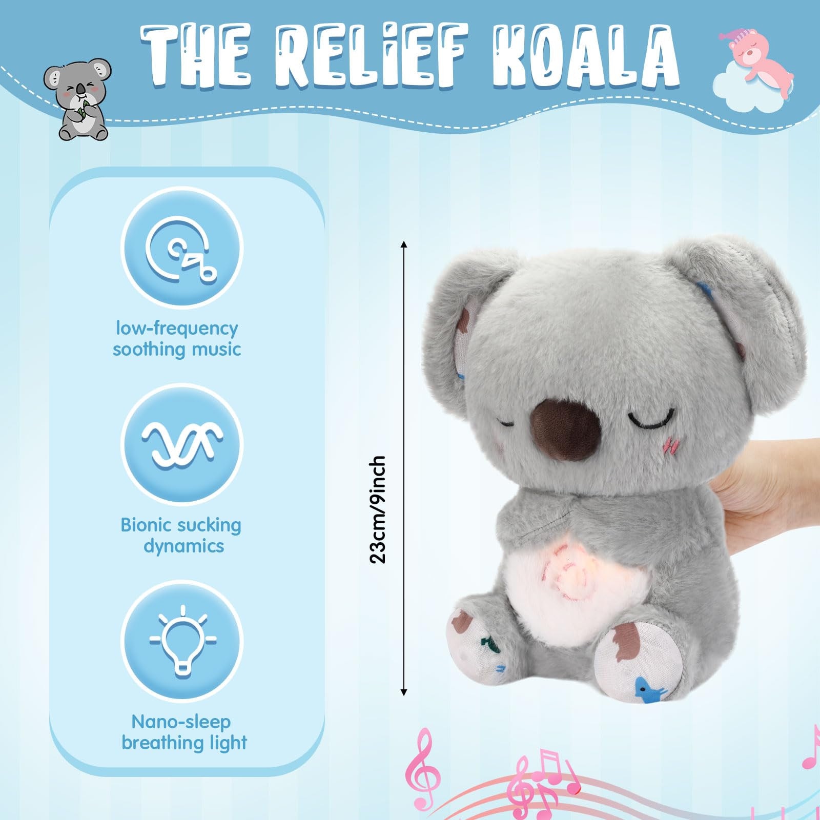 Jucarie de plus Koala, Respiratie, lumina, gri - eMAG.ro