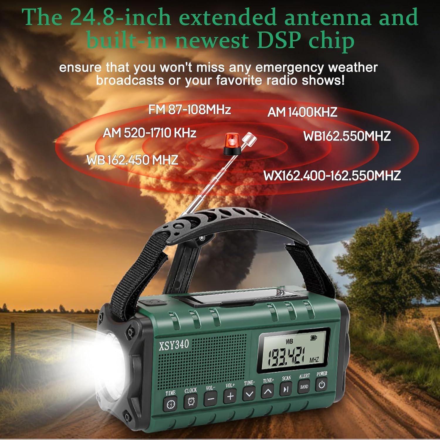 Radio portabil cu ceas WALALLA, AM/FM/USB-C cu alimentare solara ...