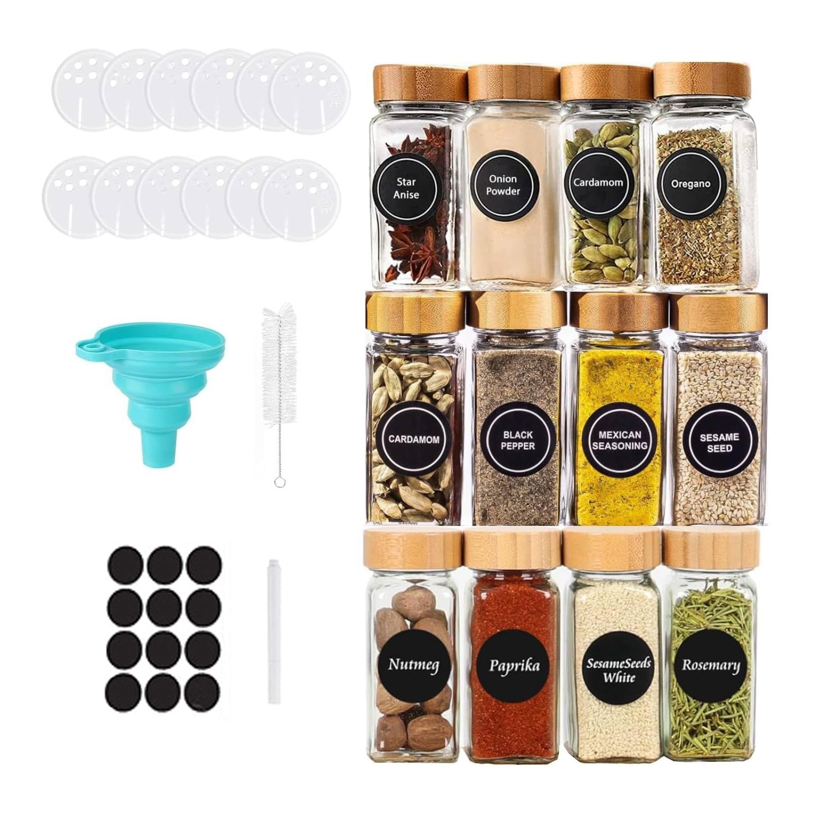 Set de 12 Borcane Patrate de Condimente, SINBINTA, Set Recipiente ...