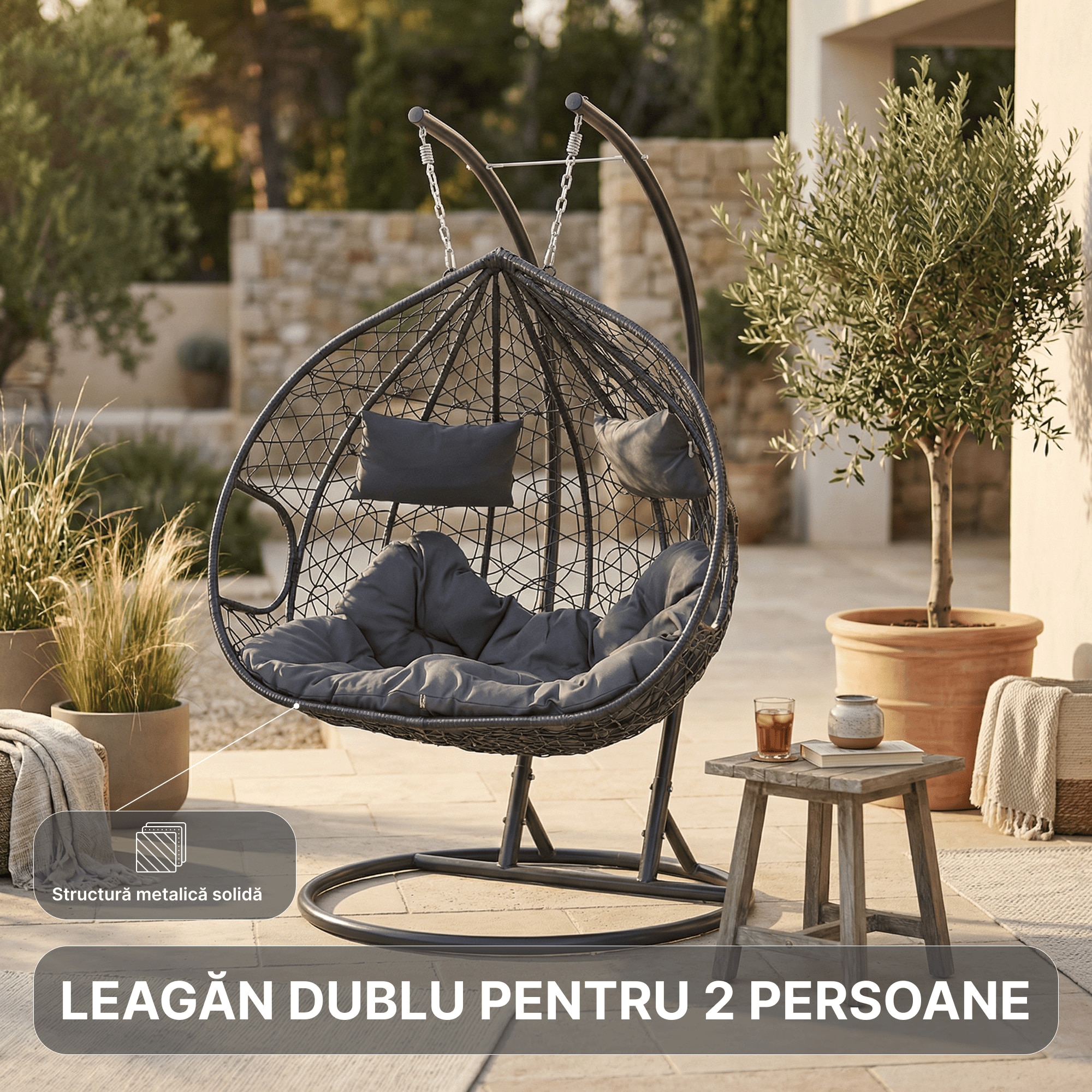 Leagan De Tip Cuib Dublu Suspendat, TOPSCAUNE®, Balansoar Cu Structura ...