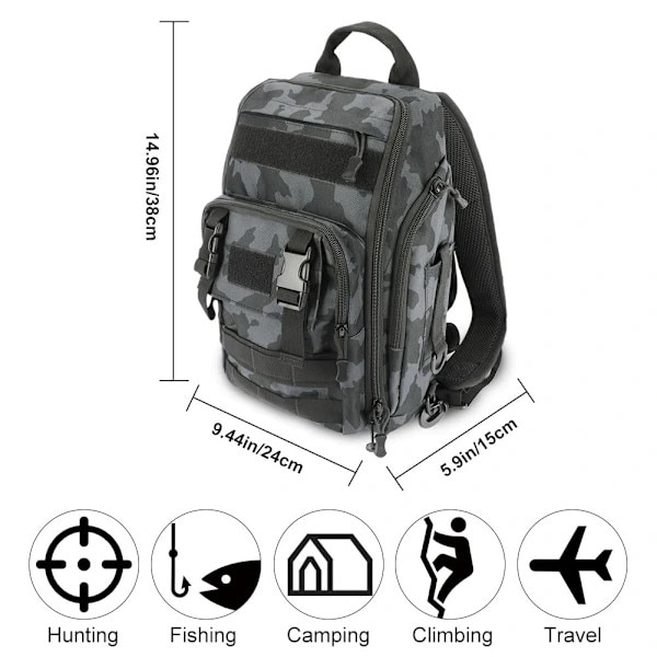 Rucsac de pescuit, Nailon, 14.9"x9.8"x3.7", Negru/Gri - eMAG.ro