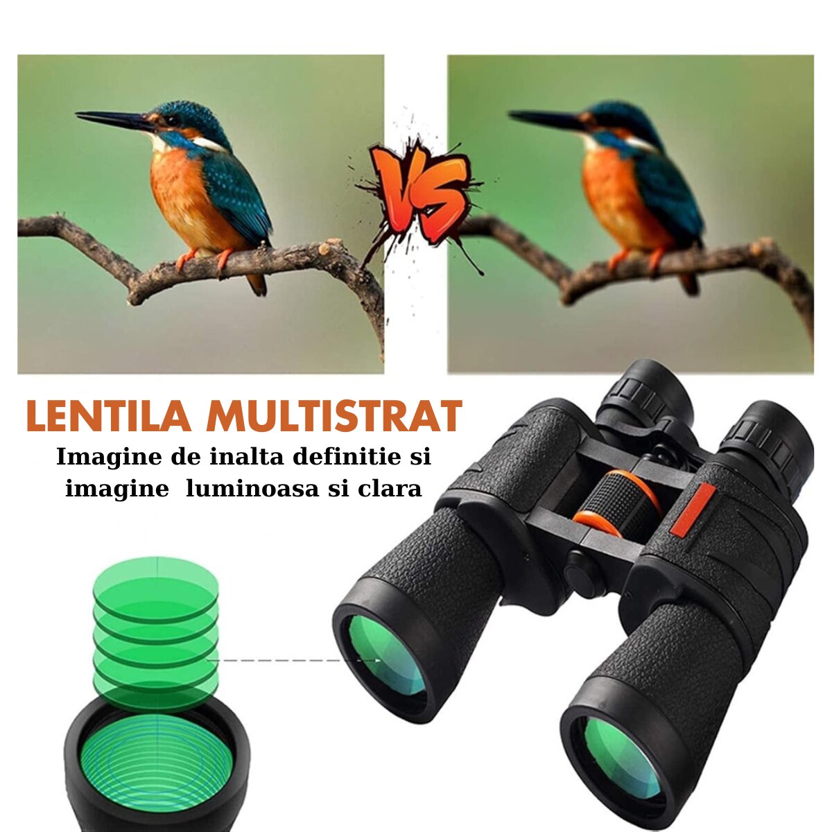 Binoclu KLASTEP, 20x50 cu lentile HD, zoom puternic 8X, vizibilitate clara la distanta, lentile ...