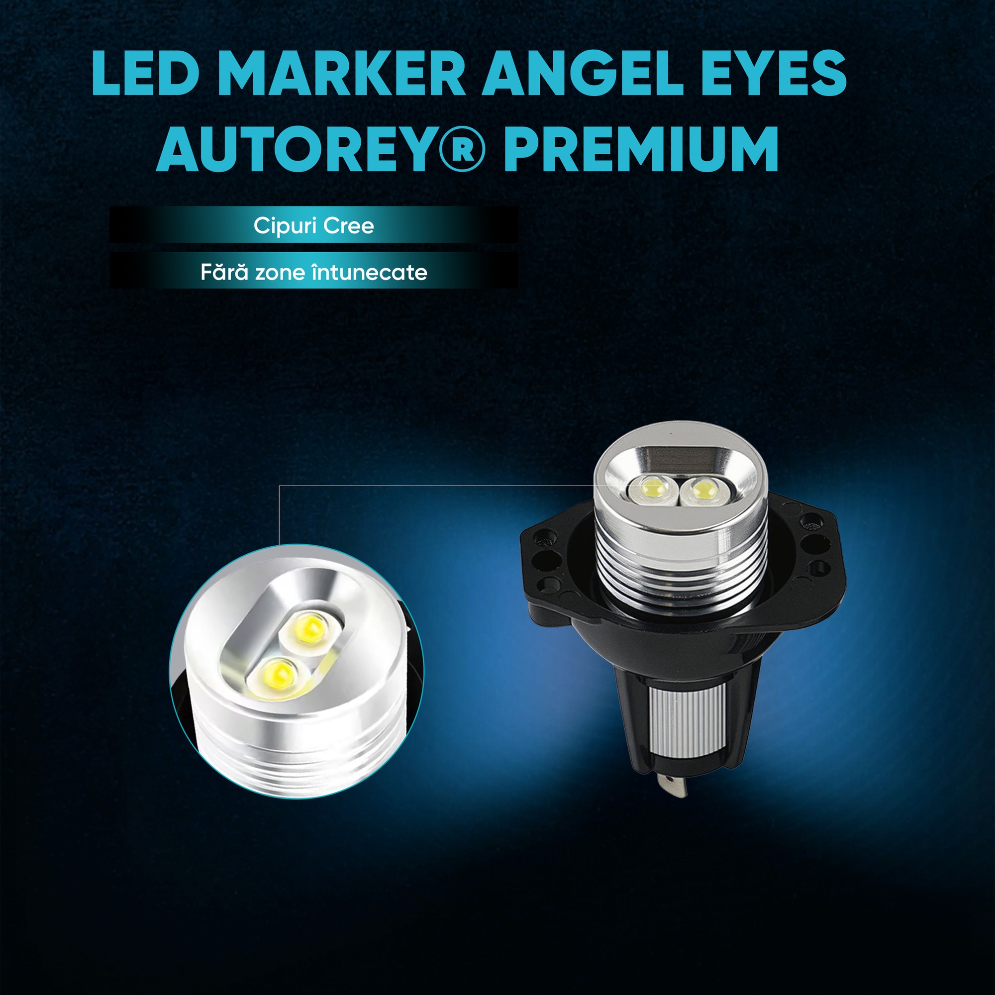 Set 2 Becuri Auto LED H8 Angel Eyes AutoREY, 12W, Alb 6000K, Montaj ...