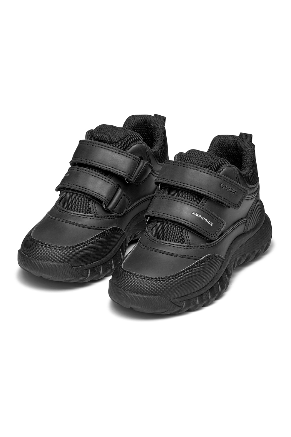 Geox, Pantofi sport mid-cut de piele ecologica cu velcro, Negru, 30 EU ...