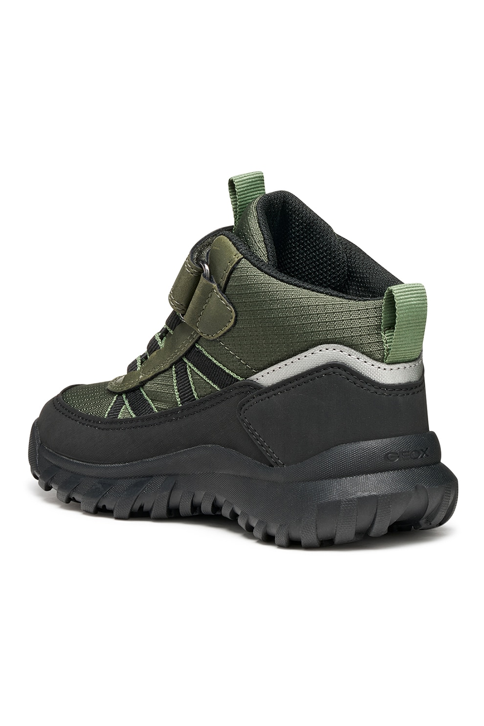 Geox, Pantofi sport impermeabili cu velcro, Negru stins, verde militar ...