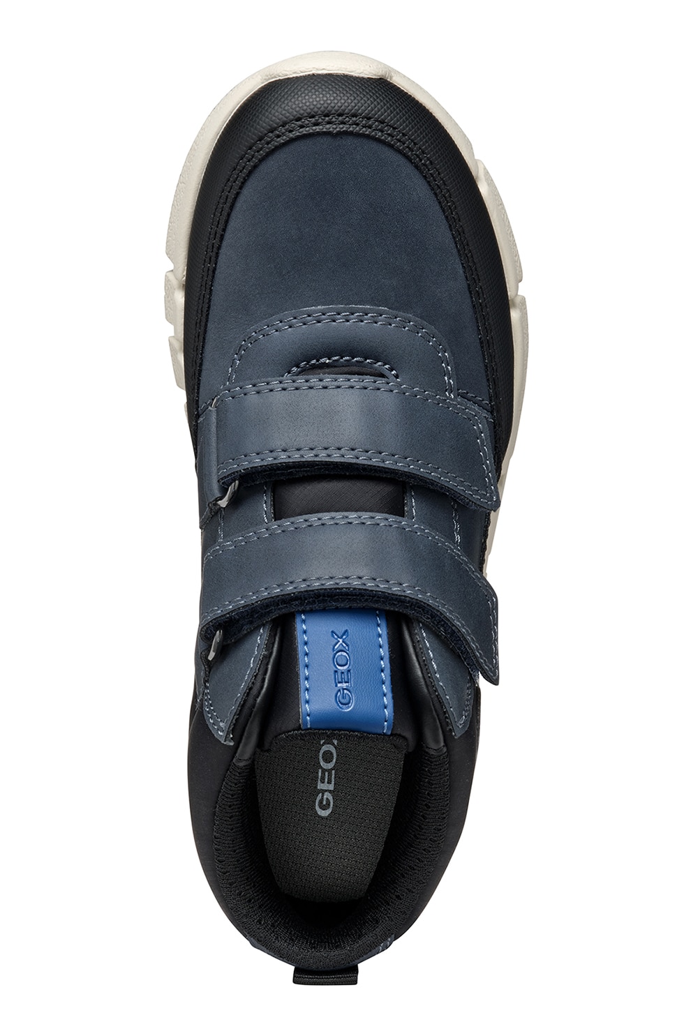 Geox, Ghete de piele ecologica cu insertii de piele, Negru, Albastru ...