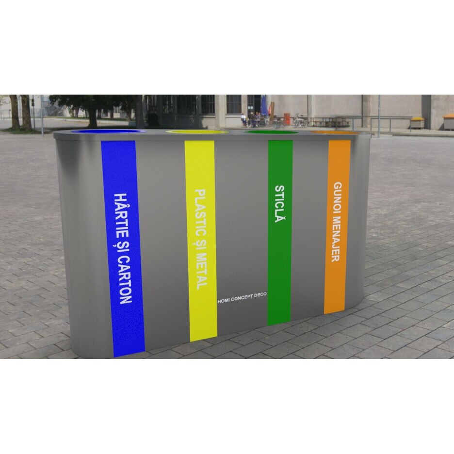 Cos de reciclare, colectare selectiva, 4 compartimente, inox Premium ...