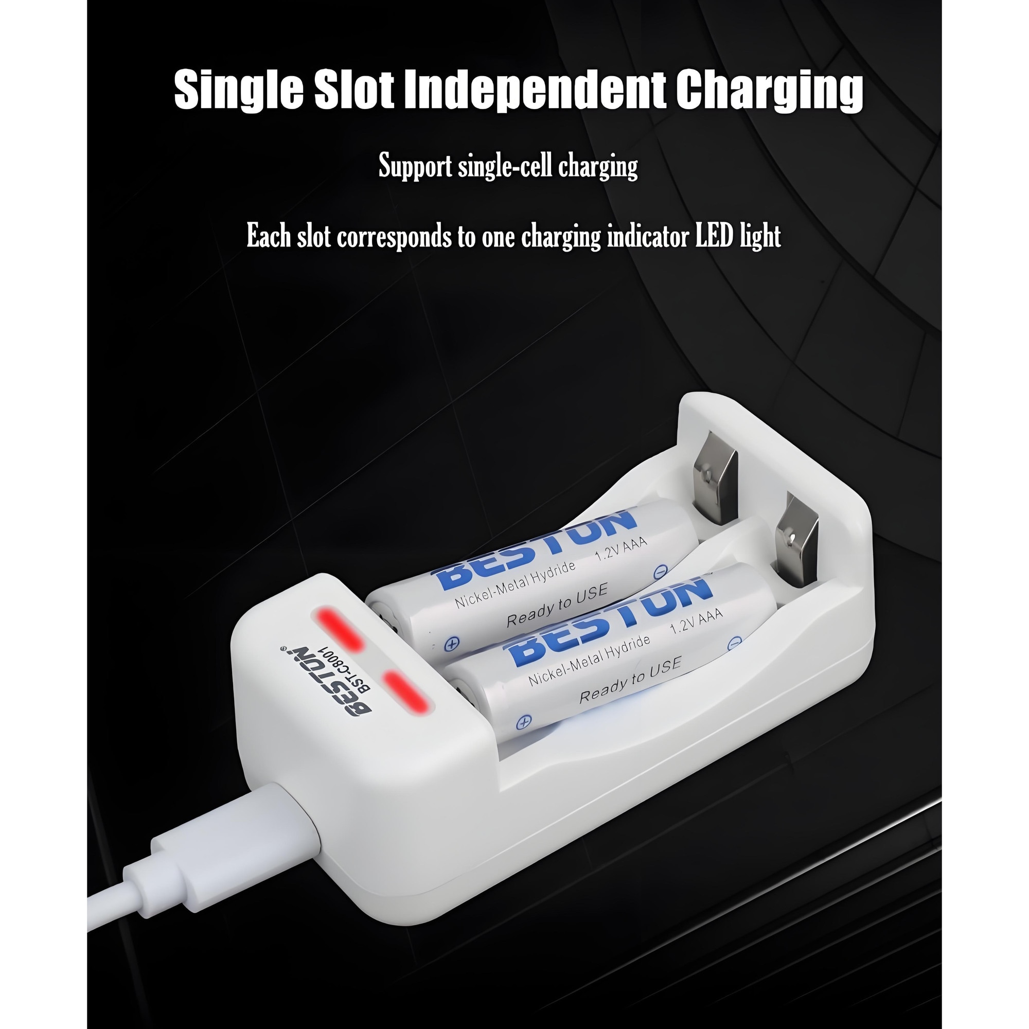 Set incarcator baterii AA/AAA BESTON cu 2 sloturi si 2 baterii AAA ...