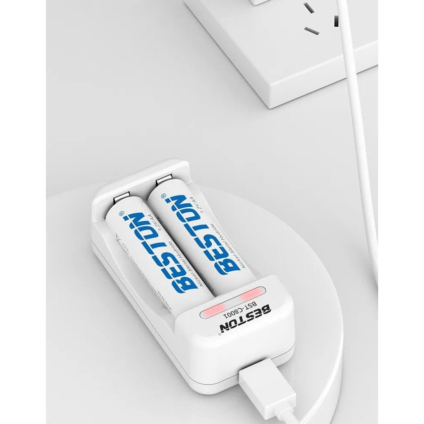 Set incarcator baterii AA/AAA BESTON cu 2 sloturi si 2 baterii AAA ...