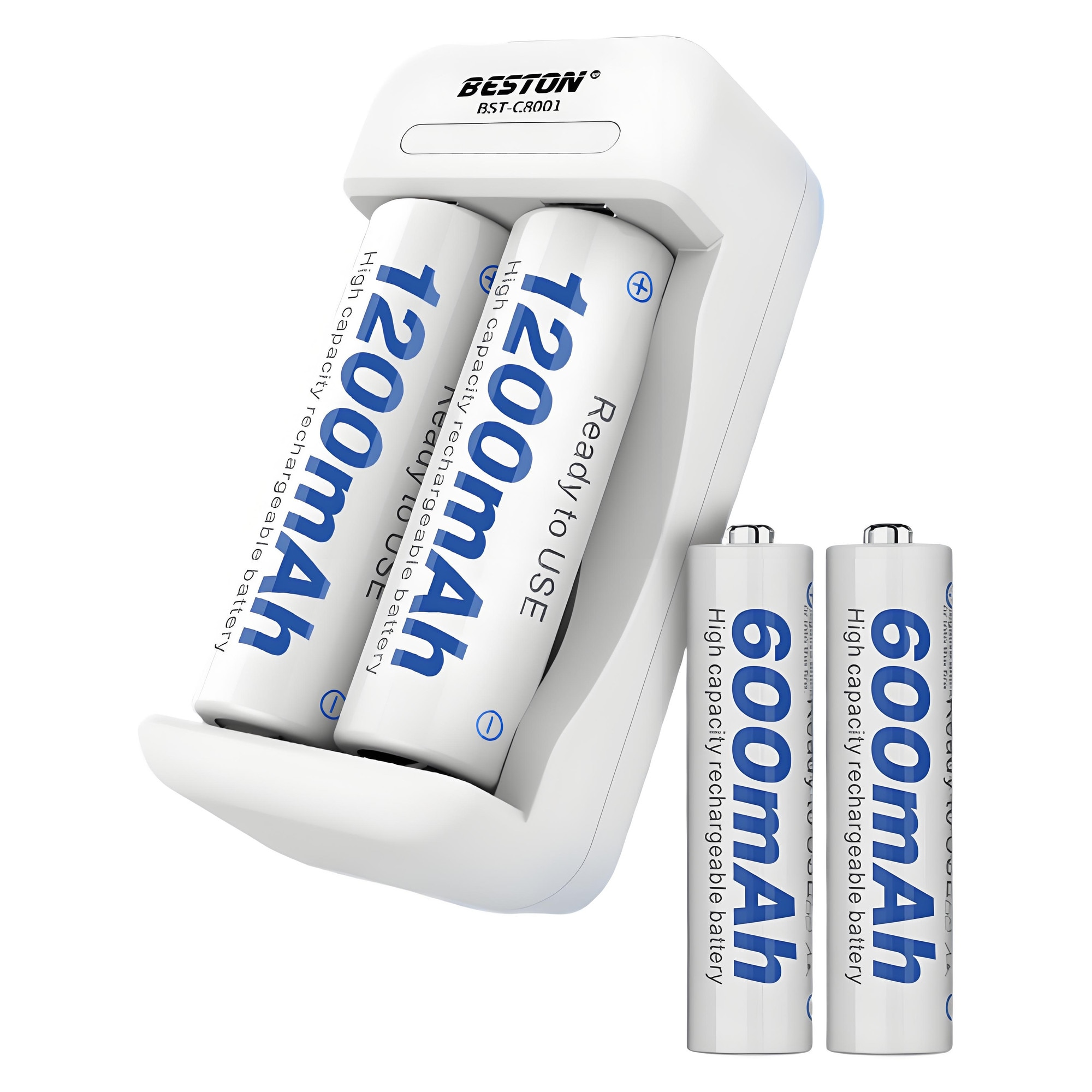 Set incarcator baterii AA/AAA BESTON cu 2 sloturi si 2 baterii AAA ...