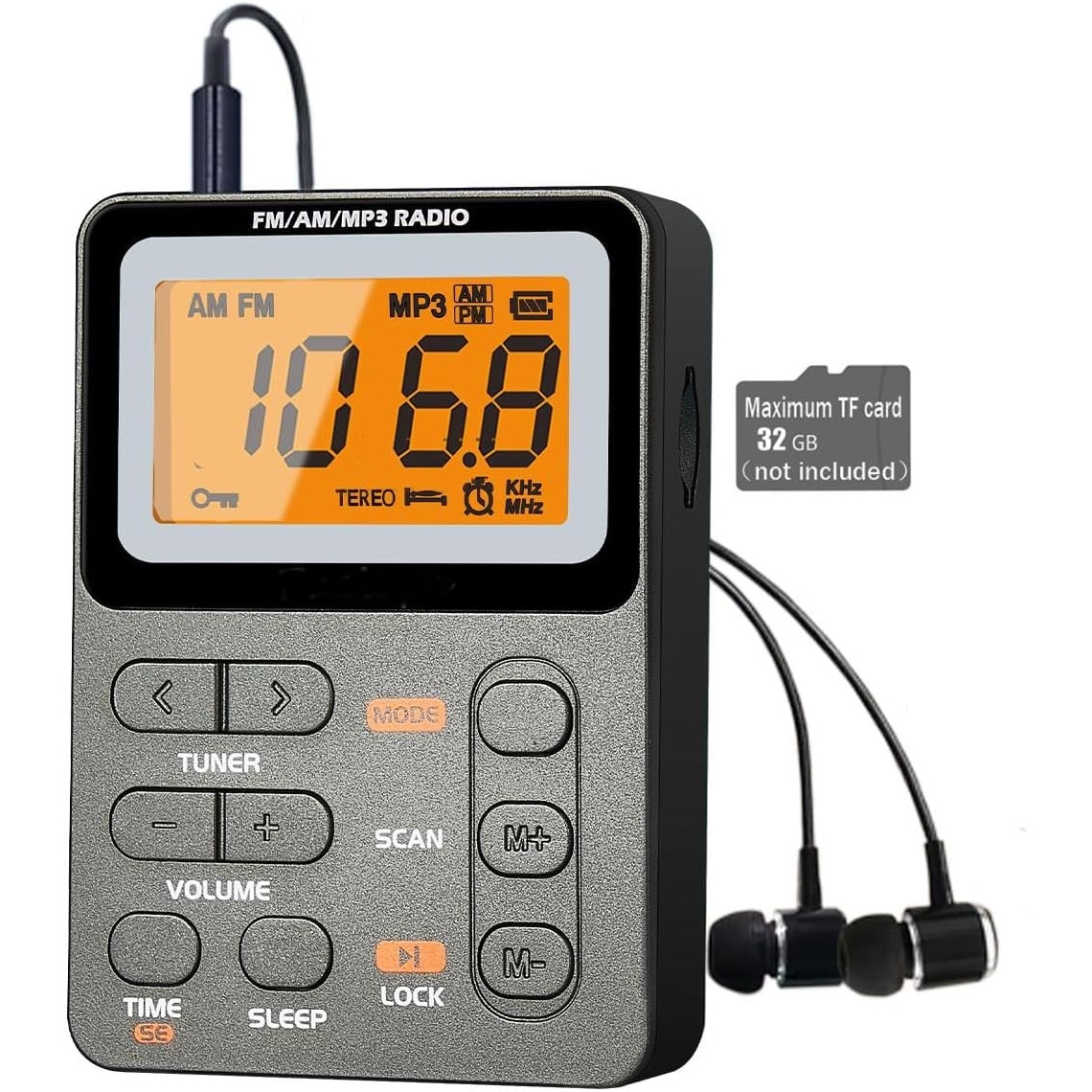Radio portabil AM/FM, WALALLA, cu acumulator reincarcabil, display LCD ...