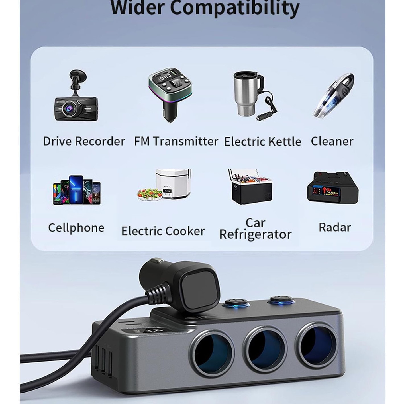 Adaptor priza auto 8 in 1, 120W, 3x Soclu auto, 3 x QC3.0 USB, 2 x 35W ...